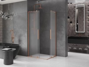 Mexen Velar L Duo, sprchový kout s posuvnými dveřmi 90 x 80 cm, 8mm sklo námraza, měděná matná, 871-090-080-02-33-65