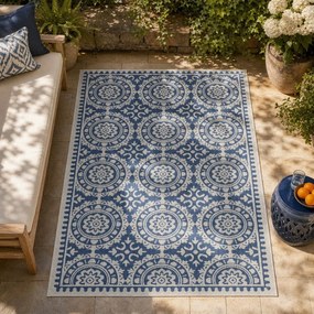 Modro-krémový venkovní koberec NORTHRUGS Jardin, 80 x 350 cm