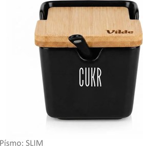 VILDE Černá keramická cukřenka /solnička s bambusovým víčkem a lžičkou, 250ml VILDE, hranatá