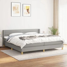 Box Spring Postel S Matrací Textil Světle Šedá vodorovné pruhy 200 x 200