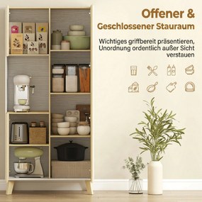 HOMCOM vysoká komoda do spíže s otevřeným prostorem, 3 dveře, nastavitelné police — moderní kuchyňské úložiště, přírodní/bílá, 80 x 40 x 170 cm
