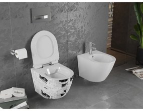 Mexen LENA Rimless, závěsná WC mísa se sedátkem pomalu-padajícím SLIM, 48 x 36 cm, gazeta, 30224099