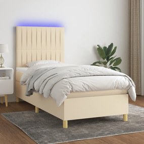 Box spring postel s matrací a LED krémová 100x200 cm textil 3135578