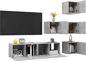 6dílný set TV skříněk betonově šedý dřevotříska 3079140