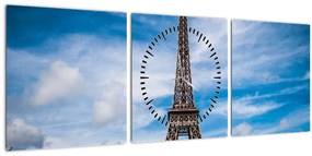 Obraz - Eiffelova věž (s hodinami) (90x30 cm)