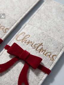 Sinsay - Vánoční pouzdro na příbory s mašlí a nápisem Christmas - béžová