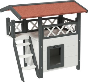Dvoupatrový domek pro kočky PawHut s asfaltovou střechou a balkonem, vila pro kočky se schody z masivního dřeva, bílá, 77 x 50 x 73 cm | Aosom.de