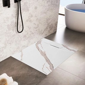 Rea Bazalt Carrara, SMC sprchová vanička 90x90, bílá-kamenný vzor, ​​REA-K7002