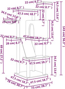 vidaXL Škrabadlo pro kočky se sisalovými sloupky 143 cm [171730] Barva: světle šedá