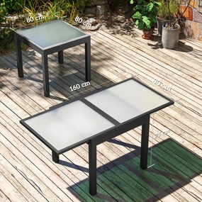 Outsunny Velký Rozšiřitelný Zahradní Stůl rozložené rozměry 160D x 80Š x 75V cm Tmavě Šedý Hliníkový Stůl s Temperovaným Sklem Transparentní