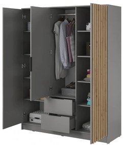 Šatní skříň NELLY 3D bez zrcadla šedá + dub artisan
