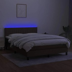Box spring postel s matrací a LED tmavě hnědá 140x200 cm textil 3133320