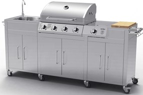 Nerezová zahradní BBQ kuchyně s umyvadlem BestBerg BBBQ-29SS / 5 hořáků / 17,2 kW / stříbrná
