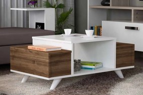 Designový konferenční stolek Fauci 90 cm bílý / ořech