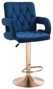 LuxuryForm DESIGN Barová židle BOSTON VELUR na zlaté kulaté podstavě - modrá