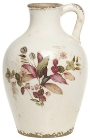 Krémová baňatá váza s ouškem a květy Florac - 14*21 cm