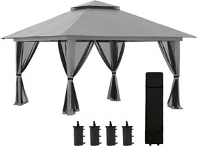 Outsunny Pavilon 4x4m Stabilní Zimní Pop-up Zahradní Pavilon s Dvoum Plochou Střechou, UV Ochrana 50+ Party Stan s 4 Bočními Zdmi a Pytli s Pískem pro