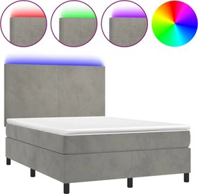 Box spring postel s matrací a LED světle šedá 140x200 cm samet 3136005