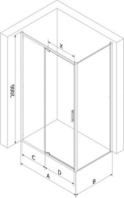 Mexen Exo, sprchový kout s křídlovými dveřmi 110 x 95 cm, 6mm čiré sklo, chromový profil, 819-110-095-01-00