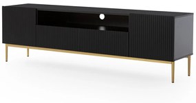 TV stolek Nicole 200 cm s výklenkem - černý mat / zlaté nožky