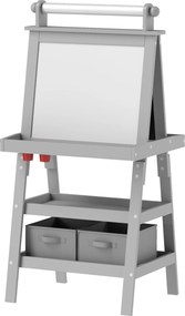 AIYAPLAY AIYPLAY Dětský malířský stojan 3 v 1 - Magnetická oboustranná dětská tabule s papírovým válečkem a úložnými košíky 59x48x118 cm Šedá