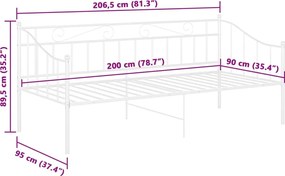 vidaXL Rám postele/pohovky kovový 90 x 200 cm [324773] Barva: Šedá