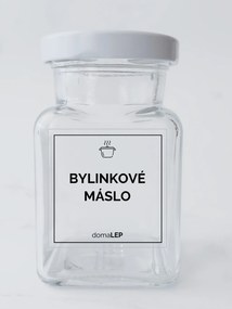 Samolepka na kořenky BYLINKOVÉ MÁSLO průhledná 5 × 5 cm tučné písmo
