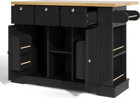 Aosom Mobilní kuchyňský ostrůvek s sklápěcí pracovní deskou, třemi zásuvkami a dvěma skříňovými přihrádkami, 132 x 40/70 x 87 cm, černá