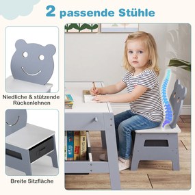 Costway 5 v 1 Dětský stůl s 2 židlemi ve tvaru medvěda s oboustrannou deskou