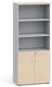Kancelářská skříň PRIMO, dveře na 2 patra, 1781 x 800 x 420 mm, šedá / bříza