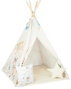 lovel.cz Dětský teepee stan Lesní přátelé + podložka, dekorační polštářky star