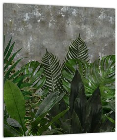 Obraz - Betonová zeď s rostlinami (30x30 cm)