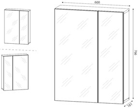Koupelnová zrcadlová skříňka Vira, 60 cm, bílá