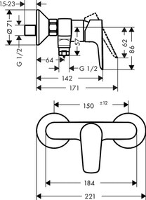 Hansgrohe Talis E, nástěnná páková sprchová baterie, chromová, 71760000