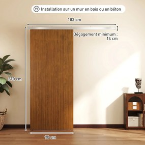HOMCOM posuvné dveře 90 × 210 cm s kováním, hnědé