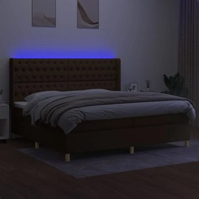 Box spring postel s matrací a LED tmavě hnědá 200x200 cm textil 3139144