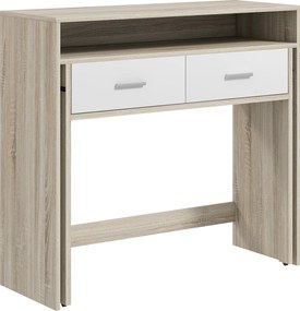 HOMCOM Rozkládací konzolový stůl se 2 výsuvnými policemi, 2 zásuvkami a 2 protišmykovými kolečky, Dvouramenný stůl 95x35x87 cm Dub | Aosom