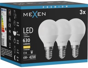 Mexen Nova 3x LED žárovka E14, G45, 6W, Teplá - 3000K, 630 lm - L101-E14-0630-01x03