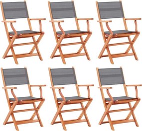vidaXL Skládací zahradní židle 6 ks masivní eukalyptus textilen [3086964] Barva: Šedá