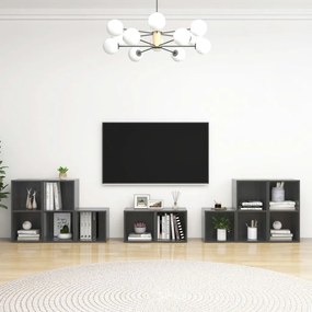 8dílný set TV skříněk šedý s vysokým leskem kompozitní dřevo