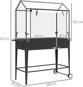 Podlokálně zvýšený záhon Outsunny s PVC krytem, zvýšený květináč na kolečkách, rolovací zipová dvířka a odtokový otvor, mini skleník na zeleninu, květ