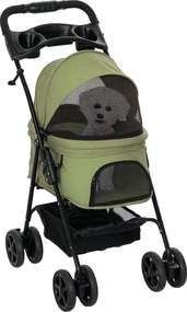 Kočárek pro domácí zvířata PawHut Dog Buggy s funkcí skládání pro malé psy a kočky, vozík pro psy, kočárek pro kočky Oxford tmavě zelený 67 x 45 x 96
