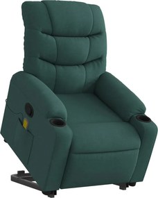 Zvedací masážní polohovací křeslo tmavě zelené textil 3206660