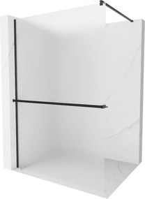 Mexen Kioto+, sprchová zástěna s poličkou a držákem na ručníky 110 x 200 cm, 8mm námraza sklo, černý profil, 800-110-121-70-30