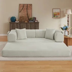 Aosom Bezkostrové modulární sofa, přeměnitelné na postel, obsahuje 2 polštáře a ocelový rám, 204D x 97Š x 65V cm, béžová