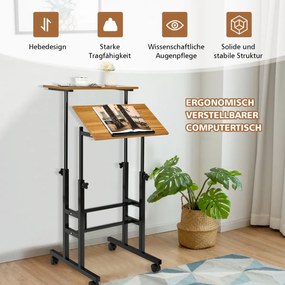 Costway Mobilní stojící stůl Výškově nastavitelný Černý +, vlašský ořech