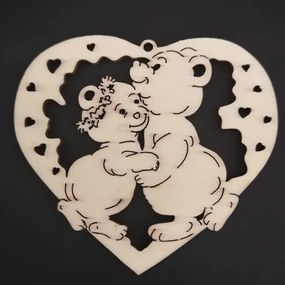 AMADEA Dřevěná ozdoba srdce s medvídky 15 cm