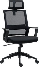 Ergonomická kancelářská židle HOMCOM s opěrkami, nastavitelnou opěrkou hlavy a výškově nastavitelnou síťovou otočnou židlí s funkcí náklonu, černá | A