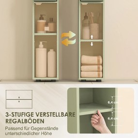 kleankin Úzká koupelnová skříňka se zásuvkou a 4 otevřenými přihrádkami pro malé prostory 20 x 180 cm, zelená