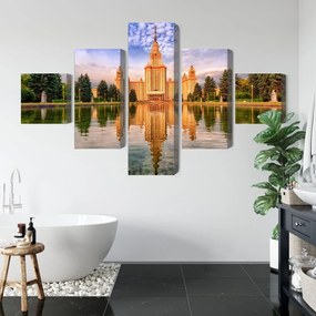 Vícedílný obraz Pohled Na Budovu Moskevské Státní Univerzity Nedostatek Nedostatek Přírodní plátno 200x120